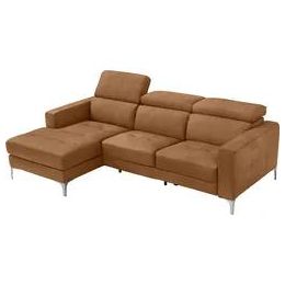 Ecksofa Egoitaliano "Matt, erstklassiger Sitzkomfort, aufwendige Detailverarbeitung, L-Form" Sofas Gr. B/H: 247cm x 100cm, Luxus-Microfaser Lederoptik, Recamiere links, braun (cognac) mit verstellbaren Kopfteilen zum Relaxen