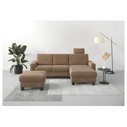 Ecksofa Home Affaire "Summer L-Form" Sofas Gr. B/H/T: 249 cm x 91 cm x 164 cm, Breitcord, Recamiere rechts, mit Bettfunktion-mit Bettkasten-mit Federkern, braun (latte) mit Recamiere, oder ohne Bettfunktion und Bettkasten, Cord-Bezug