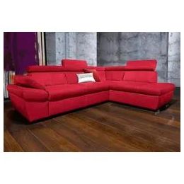 Ecksofa exxpo - SOFA FASHION "Salerno, klassisch modernes Funktionssofa, hoher Sitzkomfort, L-Form" Sofas Gr. B/H/T: 268cm x 77cm x 204cm, Microfaser PRIMABELLE, Ottomane rechts, ohne Bettfunktion-ohne Bettkasten, rot inkl. Kopf- und Armteilverstellung, wahlweise mit Bettfunktion