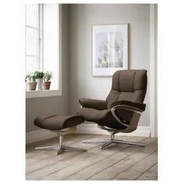 Relaxsessel stressless "Mayfair" Sessel Gr. ROHLEDER Stoff Q2 FARON, Cross Base Eiche, Relaxfunktion-Drehfunktion-PlusTMSystem-Gleitsystem-BalanceAdaptTM, B/H/T: 83cm x 102cm x 74cm, braun (dark beige q2 faron) mit Hocker, Cross Base, Größe S, M & L, Holzakzent Eiche