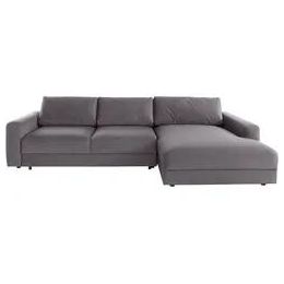 Ecksofa Places of Style "Bloomfield, L-Form" Sofas Gr. B/H/T: 303cm x 84cm x 176cm, Velours, mega-Recamiere rechts, XL mit Bettfunktion und Bettkasten, grau wahlweise mit Bettfunktion und Bettkasten