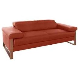 2-Sitzer W.Schillig "finn" Sofas Gr. B/H/T: 210cm x 71cm x 106cm, Stoff S37, ohne Kopfteilverstellung-ohne Sitztiefenverstellung, rot (marsala s37) German Design Award 2016, Fußgestell Nussbaum natur, Breite 210 cm