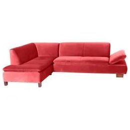 Ecksofa Max Winzer "Tampere modern, edler Samtvelours Bezug, Mattenoptik im Sitz, bequem" Sofas Gr. B/H/T: 273cm x 75cm x 190cm, Samtvelours, Ottomane links, rot mit Armlehnverstellung, Ottomane wahlweise rechts oder links, L-Form