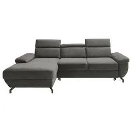 Ecksofa Trendmanufaktur "Rima, multifunktionales Sofa, L-Form" Sofas Gr. B/H/T: 262cm x 80cm x 182cm, Struktur fein, Recamiere links, mit Bettfunktion und Bettkasten-mit Kopfteilverstellung und Sitztiefenverstellung, grau (anthrazit) mit Bettfunktion, Bettkasten, Kopf- und Sitztiefenverstellung