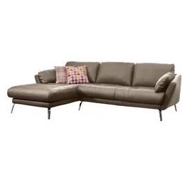 Ecksofa W.Schillig "softy" Sofas Gr. B/H/T: 265cm x 79cm x 168cm, Chenille-Flachgewebe R66, Recamiere links, braun (brown r66) mit dekorativer Heftung im Sitz, Füße Chrom glänzend