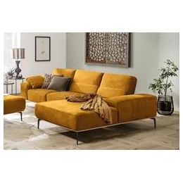 Ecksofa W.Schillig "run" Sofas Gr. B/H/T: 319cm x 88cm x 178cm, Stoff S37, Recamiere rechts, mit Sitztiefenverstellung, gelb (brandy s37) mit Holzsockel, Füße in Schwarz pulverbeschichtet, Breite 319 cm