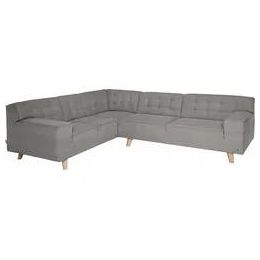 Ecksofa Tom Tailor HOME "NORDIC CHIC" Sofas Gr. B/H/T: 269cm x 77cm x 226cm, Samtstoff STC, langer Schenkel rechts, grau (basalt stc 9) im Retrolook, Füße Buche natur