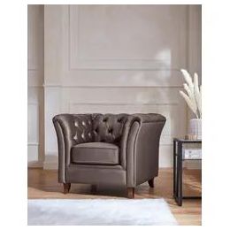 Chesterfield-Sessel Home Affaire "Reims Cocktailsessel, Sessel" Sessel Gr. Samtoptik, B/H/T: 98 cm x 76 cm x 88 cm, braun mit echter Chesterfield-Knopfheftung, hochwertige Verarbeitung