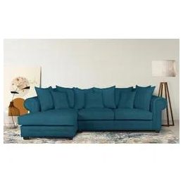 Ecksofa Home Affaire "San Pedro" Sofas Gr. B/H/T: 304cm x 94cm x 170cm, Luxus-Microfaser, Recamiere links, blau (petrol) L-Form