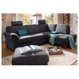 Ecksofa Home Affaire "Borkum L-Form" Sofas Gr. B/H/T: 249cm x 87cm x 189cm, Luxus-Microfaser TORO, Ottomane rechts, mit Bettfunktion, grau (anthrazit) mit Federkern, wahlweise Bettfunktion