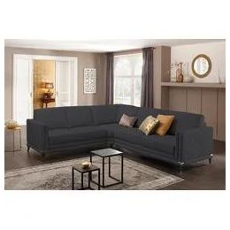 Ecksofa Home Affaire "Brahms" Sofas Gr. B/H/T: 242cm x 91cm x 286cm, NaturLEDER Madras, langer Schenkel rechts, schwarz Federkern, hohe Holzfüße in edler Optik, Karosteppung