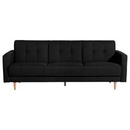 3-Sitzer Max Winzer "Jesper Kippcouch mit komfortablem Federkern, klassisch und modern" Sofas Gr. B/H/T: 224cm x 84cm x 82cm, Strukturgewebe 16523, schwarz Schlafsofa mit Knopfheftung im Rücken, inklusive Bettkasten