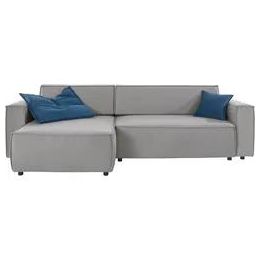 Ecksofa Inosign "Marva L-Form" Sofas Gr. B/H/T: 282cm x 90cm x 153cm, Samtvelours, Recamiere beidseitig montierbar, mit Bettfunktion-mit Bettkasten, blau (grau/marineblau) incl. Bettfunktion und Bettkasten, Federkern