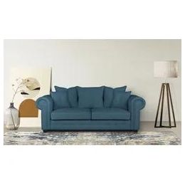 2-Sitzer Home Affaire "San Pedro" Sofas Gr. B/H/T: 190 cm x 94 cm x 100 cm, Luxus-Microfaser, blau (ocean) Knopfheftung vorn, viele lose Kissen