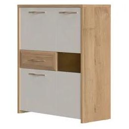 Highboard Home Affaire "Gala", beige (beige, pacific walnuss decor), B:96cm H:115cm T:41cm, Spanplatte, MDF, Glas, Sideboards, Kommode, Höhe 115 cm, UV lackiert, kratzfest, hochglänzend