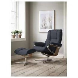 Relaxsessel stressless "Mayfair" Sessel Gr. Leder PALOMA, Cross Base Eiche, Relaxfunktion-Drehfunktion-PlusTMSystem-Gleitsystem-BalanceAdaptTM, B/H/T: 83cm x 102cm x 74cm, blau (shadow blue paloma) mit Hocker, Cross Base, Größe S, M & L, Holzakzent Eiche