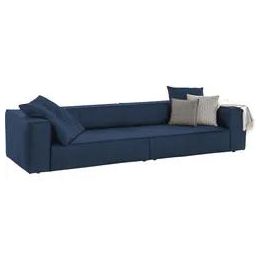 4-Sitzer W.Schillig "around-the-block" Sofas Gr. B/H/T: 300 cm x 66 cm x 104 cm, Longlife fabric Flachgewebe T88, blau (blue t88) mit eleganter Biese, Federkern