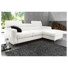 Ecksofa COTTA "Sammy L-Form" Sofas Gr. B/H/T: 226cm x 92cm x 105cm, NaturLEDER, Recamiere rechts, ohne Bettfunktion-mit Kopfteilverstellung, weiß wahlweise mit Bettfunktion