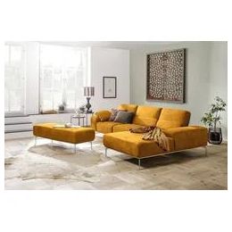 Ecksofa W.Schillig "run" Sofas Gr. B/H/T: 319cm x 88cm x 178cm, Stoff S37, Recamiere rechts, mit Sitztiefenverstellung, gelb (brandy s37) mit elegantem Holzsockel, Füße in Chrom glänzend, Breite 319 cm