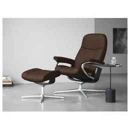 Relaxsessel stressless "Consul" Sessel Gr. Leder BATICK, Cross Base Schwarz, L, Relaxfunktion-Drehfunktion-PlusTMSystem-Gleitsystem-BalanceAdaptTM, B/H/T: 91cm x 102cm x 79cm, braun (malt brown batick) mit Hocker, Cross Base, Größe S, M & L, Holzakzent Schwarz