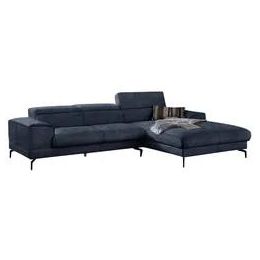 Ecksofa W.Schillig "piedroo" Sofas Gr. B/H/T: 303cm x 70cm x 193cm, Stoff S37, Longchair rechts, mit Kopfteilverstellung-ohne Sitztiefenverstellung, blau (dark blue s37) Kopfteilverstellung, wahlweise mit Sitztiefenverstellung, Breite 303cm