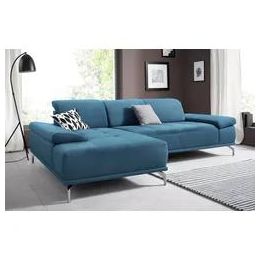 Ecksofa Places of Style "Caluna L-Form" Sofas Gr. B/H/T: 269cm x 97cm x 174cm, Struktur flausch, Recamiere links, blau (azur) mit Sitztiefen- und Kopfteilverstellung