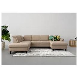 Sit & More Wohnlandschaft SIT&MORE "Maggiore U-Form" Sofas Gr. B/H/T: 312 cm x 88 cm x 224 cm, Soft clean, Ottomane links, ohne Kopfteilverstellung-ohne Bettfunktion-ohne Stauraum-Fussfarbe: schwarz matt, grau (taupe) wahlweise mit Kopfteilverstellung, Bettfunktion und Stauraum