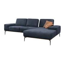 Ecksofa W.Schillig "run" Sofas Gr. B/H/T: 279cm x 88cm x 178cm, Stoff S37, Recamiere rechts, mit Sitztiefenverstellung, blau (dunkelblau s37) mit Holzsockel, Füße in Schwarz pulverbeschichtet, Breite 279 cm