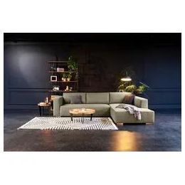 Ecksofa Tom Tailor HOME "HEAVEN STYLE XL" Sofas Gr. B/H/T: 302cm x 85cm x 221cm, Struktur grob TCU, Recamiere rechts, mit Bettfunktion-mit Bettkasten-Metallfuß, grün (light olive tcu 23) aus der COLORS COLLECTION, wahlweise mit Bettfunktion & Bettkasten