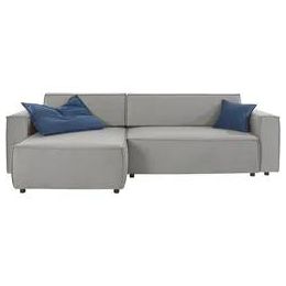 Ecksofa Inosign "Marva L-Form" Sofas Gr. B/H/T: 282cm x 90cm x 153cm, Samtvelours, Recamiere beidseitig montierbar, mit Bettfunktion-mit Bettkasten, grau (grau/schwarz) incl. Bettfunktion und Bettkasten, Federkern