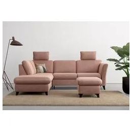 Ecksofa Home Affaire "Trelleborg L-Form" Sofas Gr. B/H/T: 252cm x 86cm x 213cm, Feincord, Ottomane links, mit Bettfunktion-mit Stauraum, rosa (altrosa) wahlweise mit Bettfunktion und Bettkasten, inkl. Federkern-Polsterung