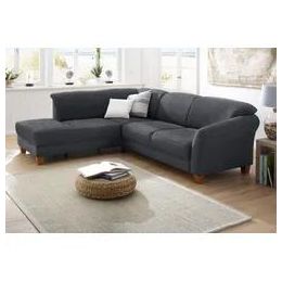 Ecksofa Home Affaire "Gotland L-Form" Sofas Gr. B/H/T: 257cm x 84cm x 212cm, Luxus-Microfaser ALTARA NUBUCK, Ottomane links, mit Sitztiefenverstellung-mit Bettkasten, grau (dunkelgrau) wahlweise mit Sitztiefenverstellung + Bettkasten