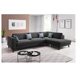 Ecksofa Inosign "Laurentia, L-Form" Sofas Gr. B/H/T: 294cm x 83cm x 203cm, Luxus-Microfaser, Ottomane rechts, schwarz (anthrazit/zierkissen grau) mit 4 Zierkissen, Ottomane links oder rechts bestellbar