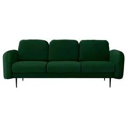 3-Sitzer LEONIQUE "Skidi" Sofas Gr. B/H/T: 213cm x 81cm x 93cm, Samtoptik, grün (dunkelgrün) mit losen Rückenkissen und Keder oben auf der Armlehne