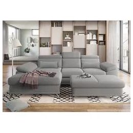 Sit & More Ecksofa SIT&MORE "Cabrio L-Form" Sofas Gr. B/H/T: 295 cm x 87 cm x 180 cm, Luxus-Microfaser, Recamiere links, mit Bettfunktion-mit Bettkasten-mit Sitztiefenverstellung-mit Kopfteilverstellung-mit Armteilfunktion-mit 2 Nierenkissen, grau mit Sitztiefen- und Armteilverstellung sowie Federkern, 2 Nierenkissen