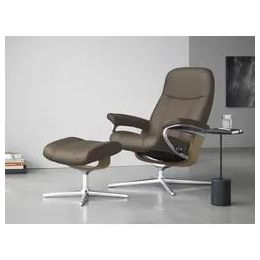 Relaxsessel stressless "Consul" Sessel Gr. Leder BATICK, Cross Base Eiche, M, Relaxfunktion-Drehfunktion-PlusTMSystem-Gleitsystem-BalanceAdaptTM, B/H/T: 82cm x 102cm x 72cm, braun (mole batick) mit Hocker, Cross Base, Größe S, M & L, Holzakzent Eiche