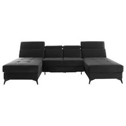 Wohnlandschaft Inosign "Cardiz U-Form" Sofas Gr. B/H/T: 296 cm x 83 cm x 173 cm, Samtoptik, gleichschenklig, ohne Bettfunktion-ohne Bettkasten, grau (anthrazit) inkl.Kopfteilverstellung und Federkern wahlweise mit Bettfunktion