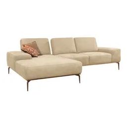 Ecksofa W.Schillig "run" Sofas Gr. B/H/T: 279cm x 88cm x 178cm, Stoff S37, Recamiere links, mit Sitztiefenverstellung, beige (sahara s37) mit Holzsockel, Füße in Bronze pulverbeschichtet, Breite 279 cm