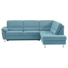 Ecksofa CALIZZA INTERIORS "Onyx L-Form" Sofas Gr. B/H/T: 257 cm x 90 cm x 196 cm, Samtoptik, Ottomane rechts, mit Bettfunktion und Bettkasten, blau (1013 aqua) Ottomane links oder rechts, wahlweise mit Bettfunktion, Breite 257 cm