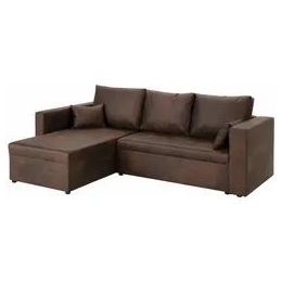 Ecksofa Home Affaire "Pur L-Form" Sofas Gr. B/H/T: 224cm x 87cm x 160cm, Microfaser MELROSE, Recamiere links, mit Bettfunktion, braun wahlweise mit Bettfunktion