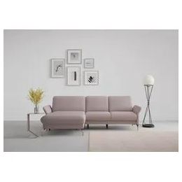 Sit & More Ecksofa SIT & MORE "Fashion L-Form" Sofas Gr. B/H/T: 253cm x 84cm x 165cm, Chenille, Recamiere links, mit Kopfteilverstellung-mit Vorziehsitz, motorisch-mit Metallfuesse Nickel satiniert, rosa (rose) wahlweise mit Kopfteilverstellung, Vorziehsitz, motorisch, Nickelfüße