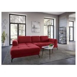 Sit & More Ecksofa SIT&MORE "Bendigo L-Form" Sofas Gr. B/H/T: 284 cm x 87 cm x 175 cm, Samtoptik, mega-Recamiere links, mit schwarzem Nickelfuß, rot inklusive Sitztiefenverstellung, Bodenfreiheit 15 cm, 2 Fußfarben