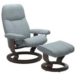 Relaxsessel stressless "Consul" Sessel Gr. Struktur fein JASMINE, Classic Base Wenge, PlusTMSystem-Gleitsystem-Relaxfunktion-Drehfunktion-Kopfstützenverstellung-Rückteilverstellung, B/H/T: 76cm x 100cm x 71cm, blau (light blue jasmine) mit Hocker, Classic Base, Größe M, Gestell Wenge