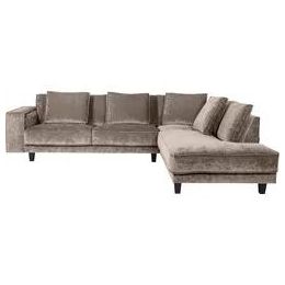 Ecksofa furninova "Samba Night schön bequem und hochwertig verarbeitet" Sofas Gr. B/H/T: 286 cm x 78 cm x 233 cm, Velours, Armlehne links-Ottomane rechts, ohne Bettfunktion, braun (earth) attraktive Designnaht in Kederoptik, im skandinavisches Design, L-Form