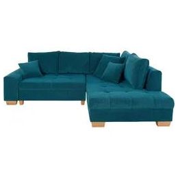 Ecksofa Inosign "Nikita II, L-Form" Sofas Gr. B/H/T: 240cm x 86cm x 186cm, Aqua Clean Pascha, Ottomane rechts, ohne Funktion, blau (petrol) mit Kaltschaumpolsterung, wahlweise Bett und Bettkasten