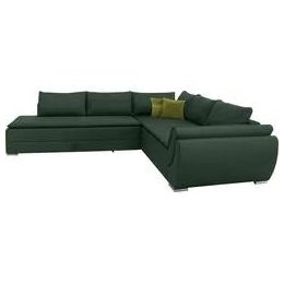 Ecksofa Inosign "Göteborg" Sofas Gr. B/H/T: 320cm x 93cm x 253cm, Struktur (100% Polyester), Recamiere links, mit Bonnell-Federkernmatratze und PUR-Schaum-Topper, grün (dunkelgrün) mit Boxspring-Bettfunktion und Bettkasten, Dauerschlaffunktion, Topper