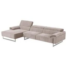 Ecksofa Egoitaliano "Malika, L-Form" Sofas Gr. B/H/T: 287cm x 94cm x 165cm, Luxus-Microfaser Lederoptik, Recamiere links, mit Kopfteilverstellung, grau (opal grau) mit Recamiere, inkl. Kopfteilverstellung und chromfarbenen Metallfüßen