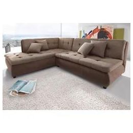 Ecksofa TRENDS BY HG "Pool L-Form", braun (braun, beige), B:245cm H:80cm T:105cm, NaturLEDER (echtes Rindsleder) in Sitz und Rücken. Korpus in passendem Kunstleder SOFTLUX bezogen, Kunstleder SOFTLUX, Sofas, wahlweise mit Bettfunktion, frei im Raum stellbar