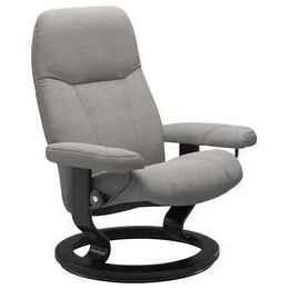 Relaxsessel stressless "Consul" Sessel Gr. Struktur fein JASMINE, Classic Base Schwarz, PlusTMSystem-Gleitsystem-Relaxfunktion-Drehfunktion-Kopfstützenverstellung-Rückteilverstellung, B/H/T: 72cm x 94cm x 70cm, grau (grey jasmine) mit Classic Base, Größe S, Gestell Schwarz