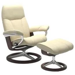 Relaxsessel stressless "Consul" Sessel Gr. Leder PALOMA, Signature Base Wenge, BalanceAdaptTM-PlusTMSystem-Gleitsystem-Relaxfunktion-Drehfunktion-Kopfstützenverstellung-Rückteilverstellung, B/H/T: 78cm x 97cm x 70cm, beige (vanilla paloma) mit Hocker, Signature Base, Größe S, Gestell Wenge